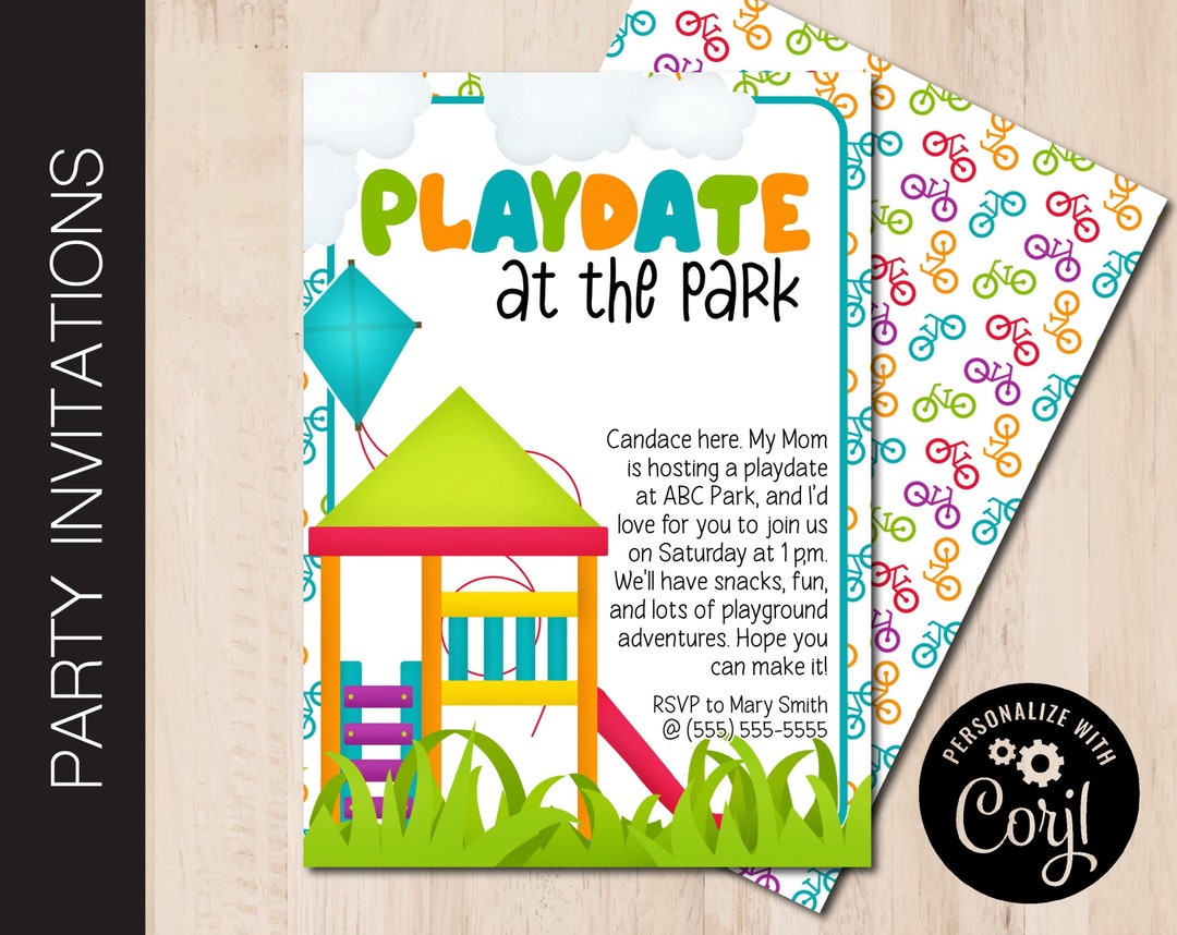 Editable PLAYDATE at the PARK Invitation | Kids Get Together | Playtime ...