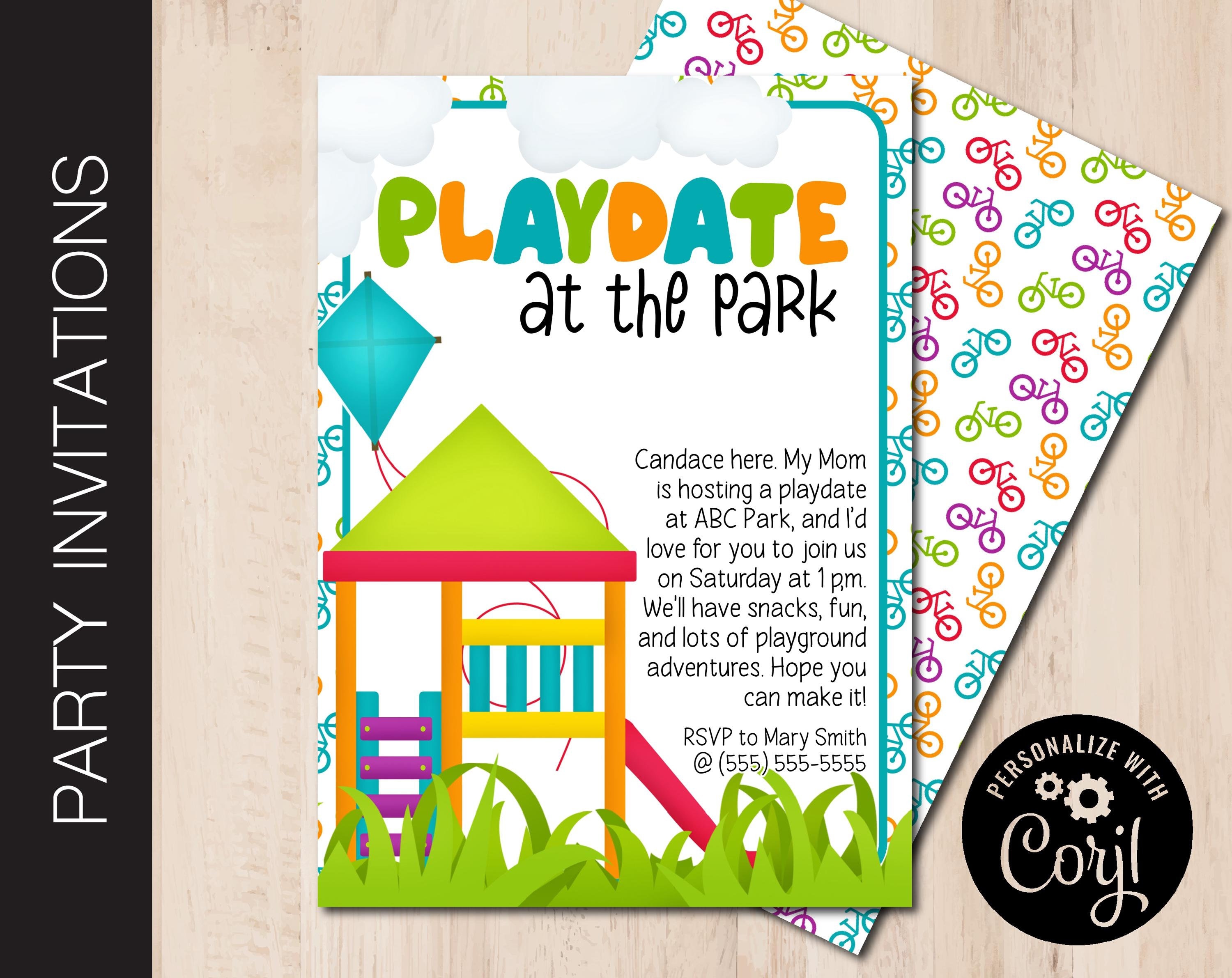 Editable PLAYDATE at the PARK Invitation | Kids Get Together | Playtime ...
