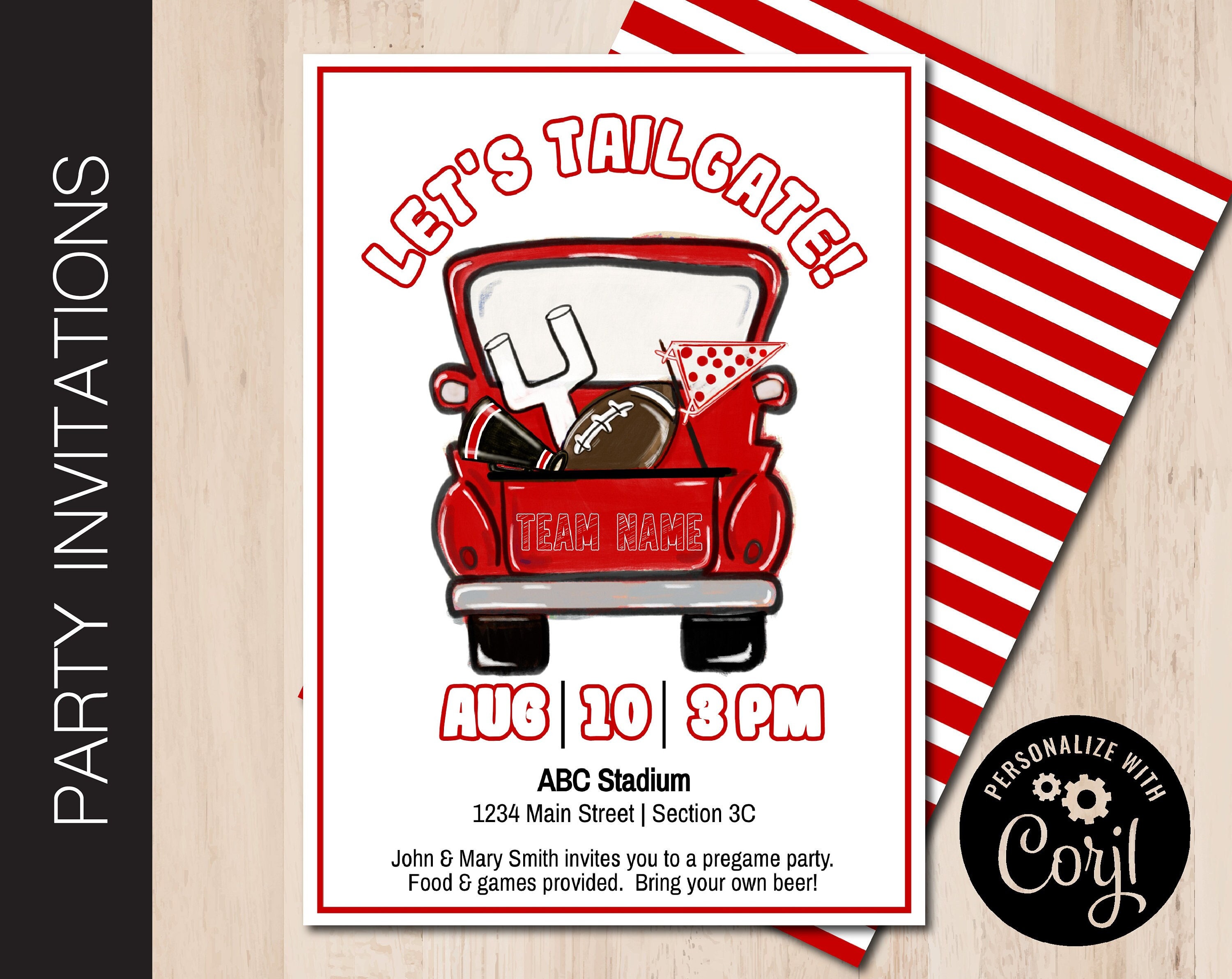 Editable TAILGATE Party Invitation | Game Day | Football Invite | Red ...