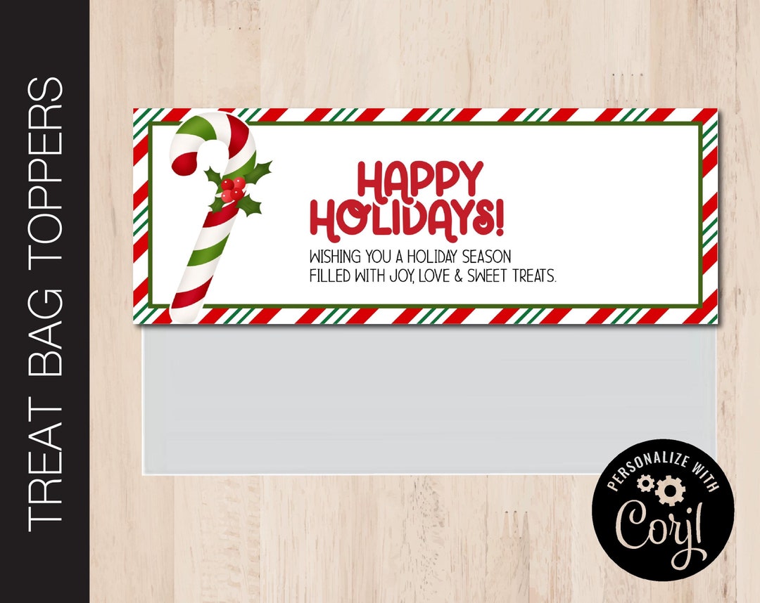 Editable CHRISTMAS Treat Bag Topper Candy Bag Xmas Goodie Bag Favor Bag ...