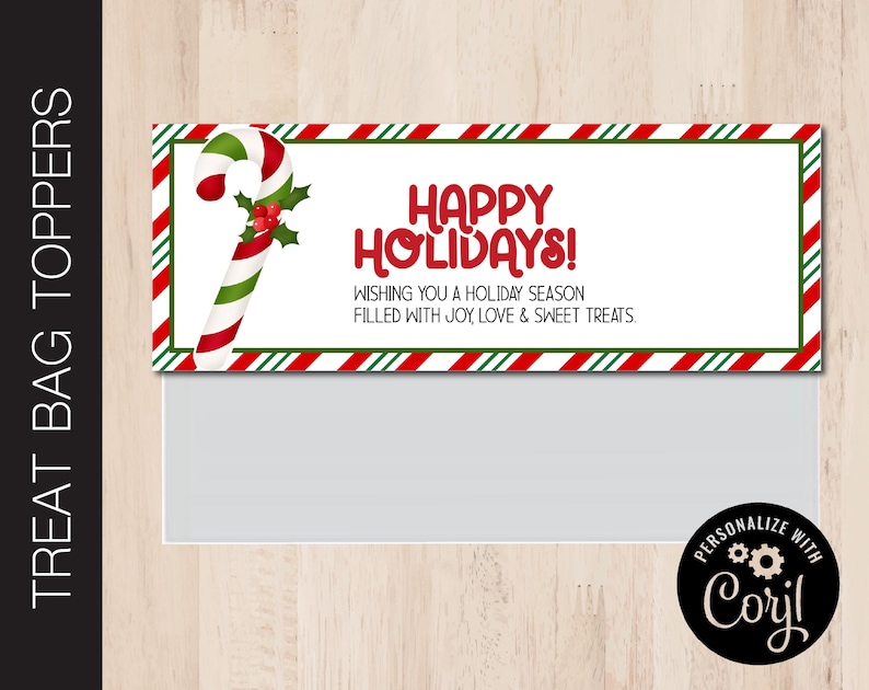 Editable CHRISTMAS Treat Bag Topper Candy Bag Xmas Goodie Bag Favor Bag ...