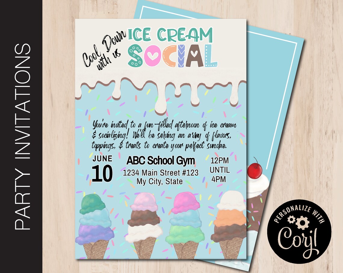 Editable ICE CREAM Social Party Invitation PTA Fundraiser - Etsy