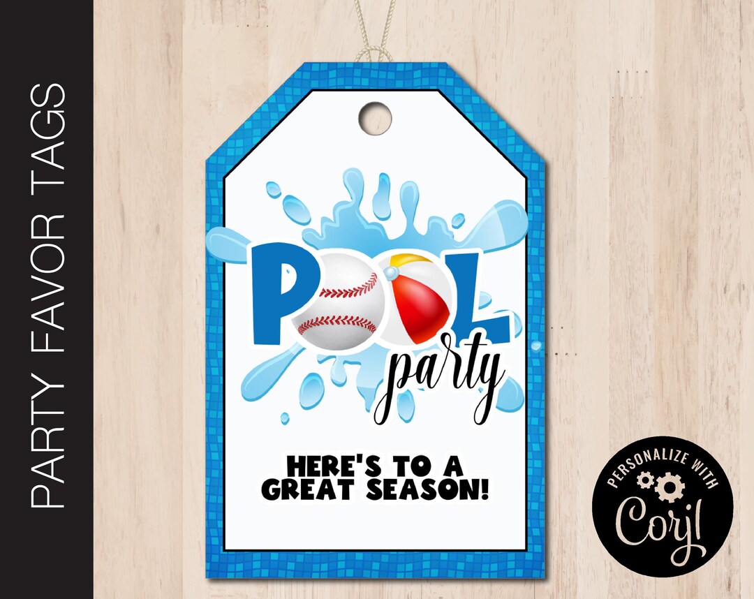 Printable BASEBALL POOL Party Favor Tags | Party Gift Tag | Goodie Bag ...