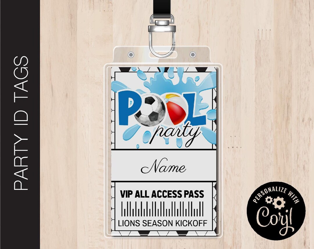 Editable SOCCER Party ID Tag | Vip All Access Pass | ID Badge | Name ...