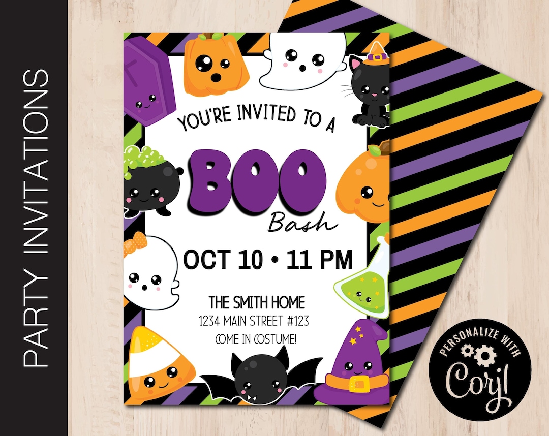 Editable BOO BASH Halloween Party Invitation | Trick or Treat Invite ...