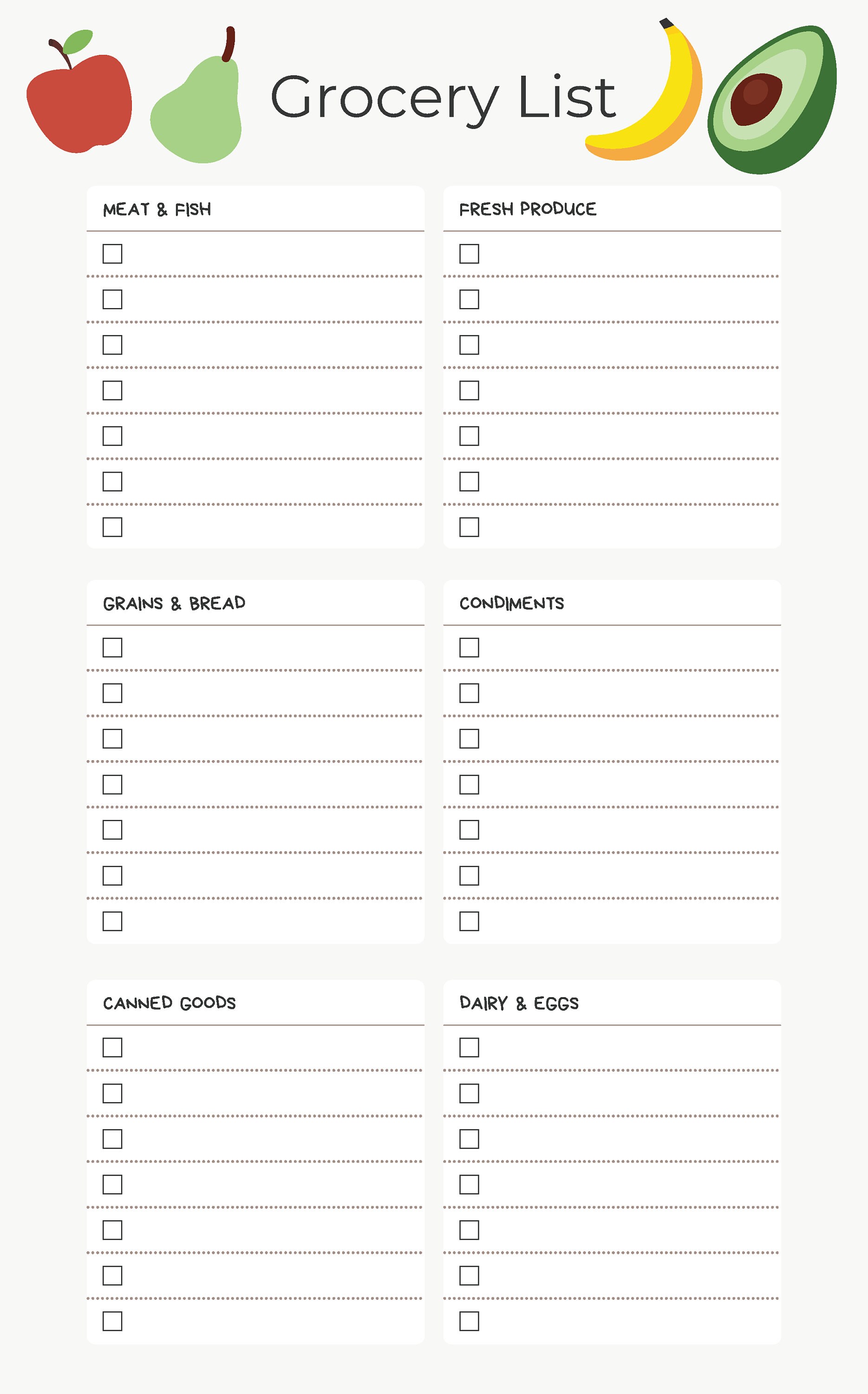 Weekly Grocery List: Printable Shopping List (PDF) - Etsy
