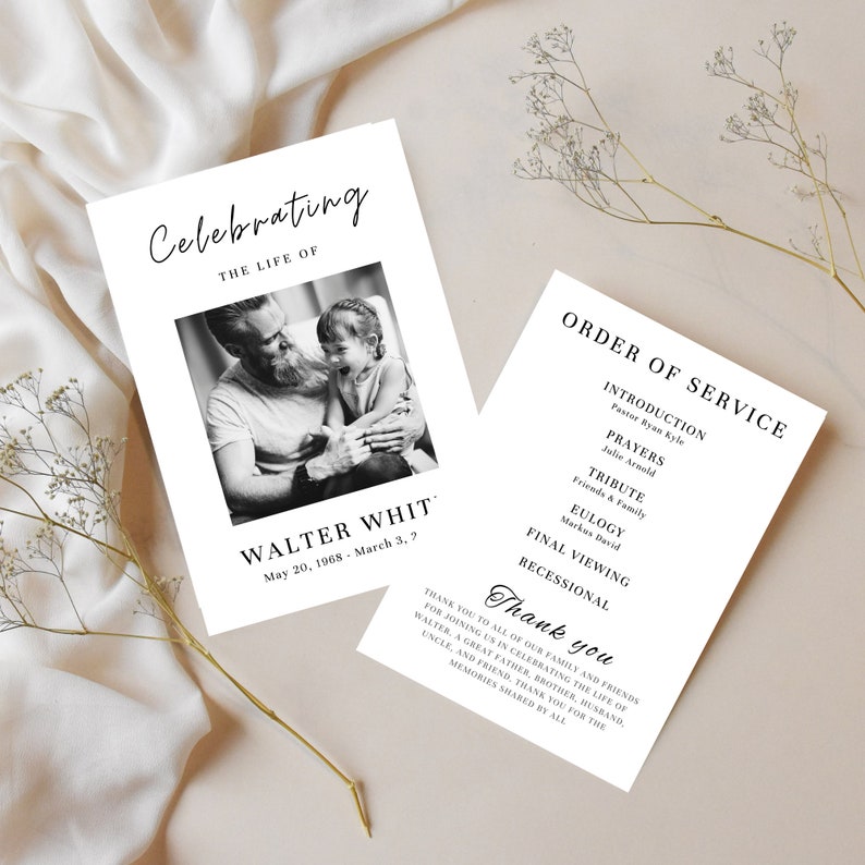 Funeral Program Template, Printable Funeral Memorial Program, Order of ...