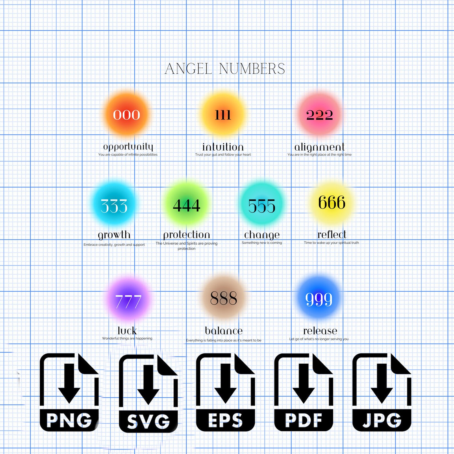 Angel Numbers With Meanings Digital Download - PNG - SVG - PDF High ...