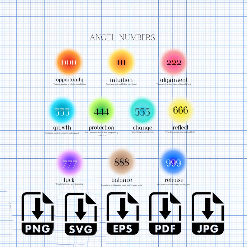 Angel Numbers With Meanings Digital Download - PNG - SVG - PDF High ...