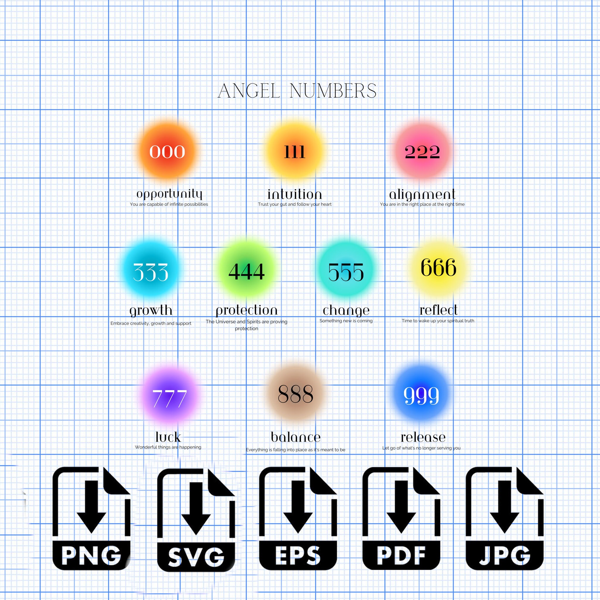 Angel Numbers With Meanings Digital Download - PNG - SVG - PDF High ...