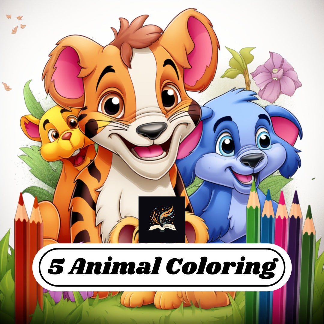 5 Animals Coloring Book in Pack for Kids SIMPLE PRINTABLE - Etsy