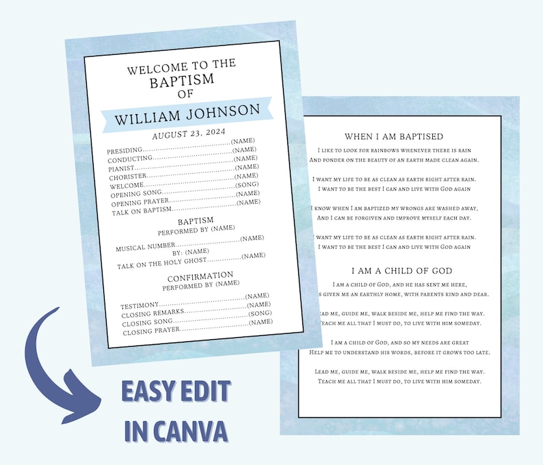 LDS Baptism Printable | LDS Editable Baptism Program | LDS Baptism Art ...