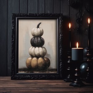 Black Stacked Pumpkins Printable Art, Halloween Wall Decor Rustic ...