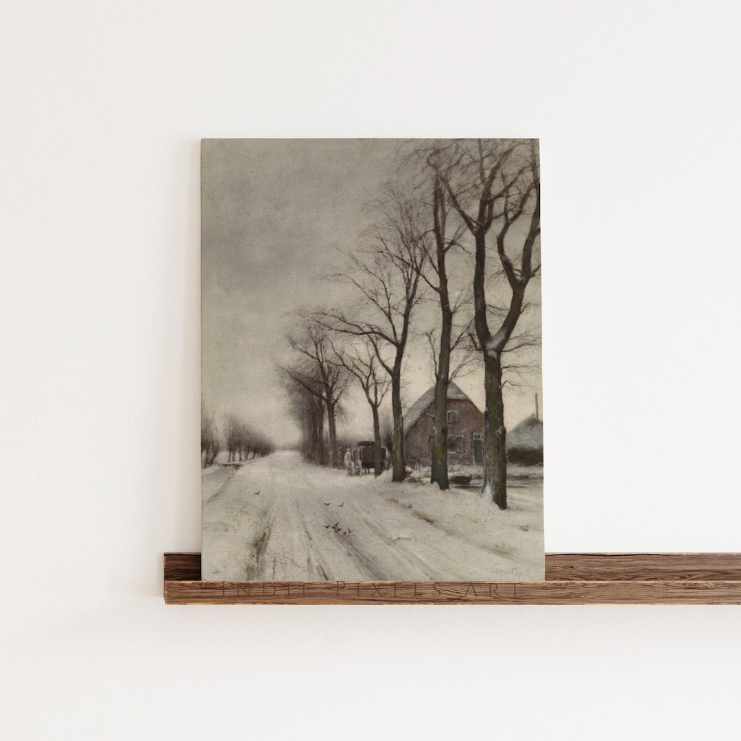 Moody Winter Landscape Wall Art Digital Print Vintage Oil Painting ...