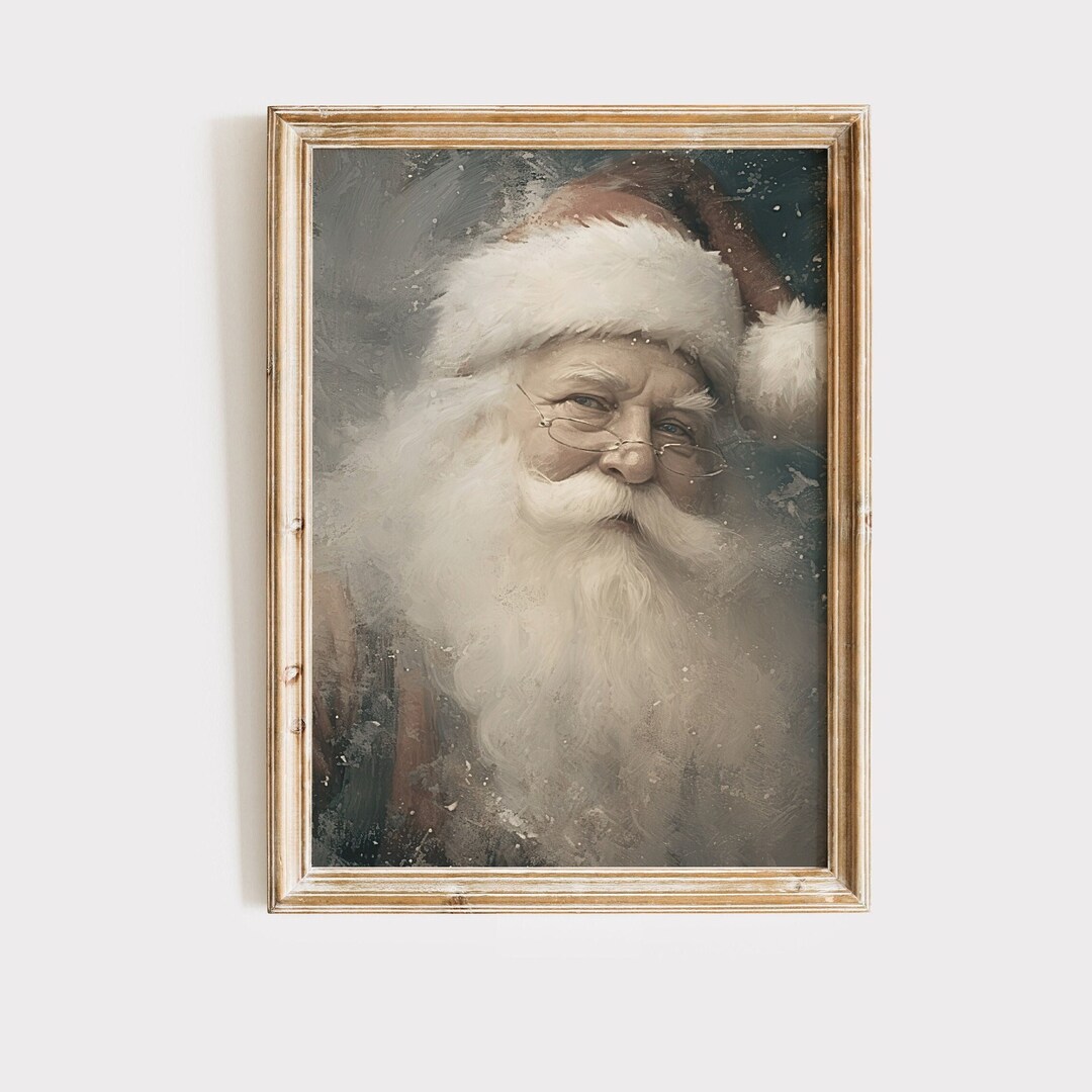 Printable Santa Portrait Moody Santa Art Prints Christmas Vintage Art ...