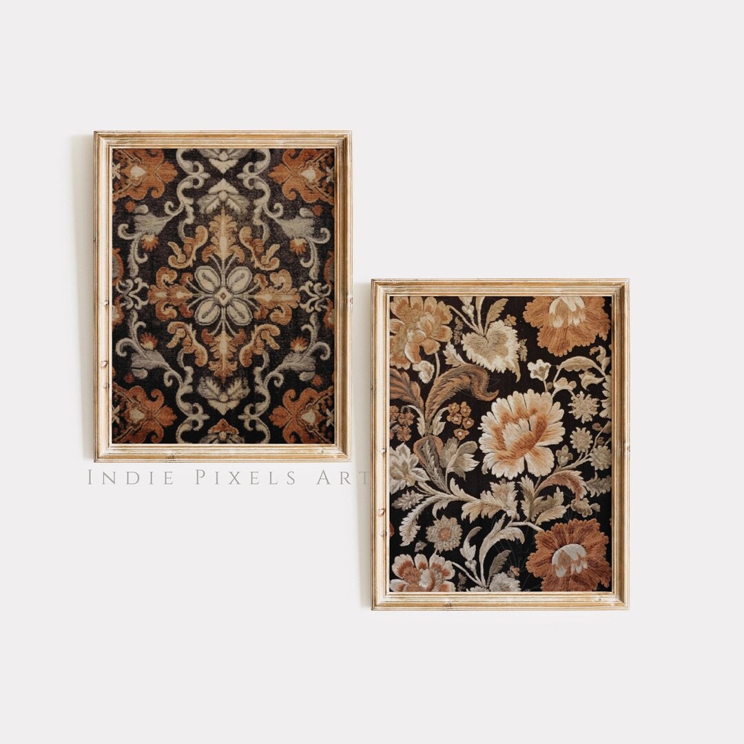 Rustic Autumn Tapestry Prints, Vintage Floral Wall Art SET (digital ...