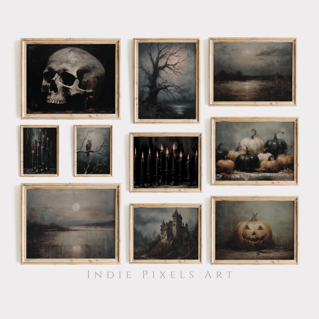 Gothic Halloween Gallery Wall Art Prints, Dark Moody Decor (digital ...