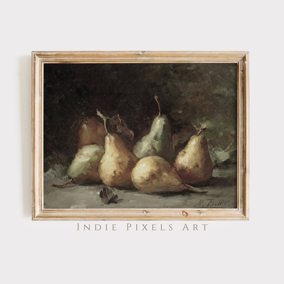 Moody Pears Print Kitchen Printable Vintage Painting Fruit Still Life ...
