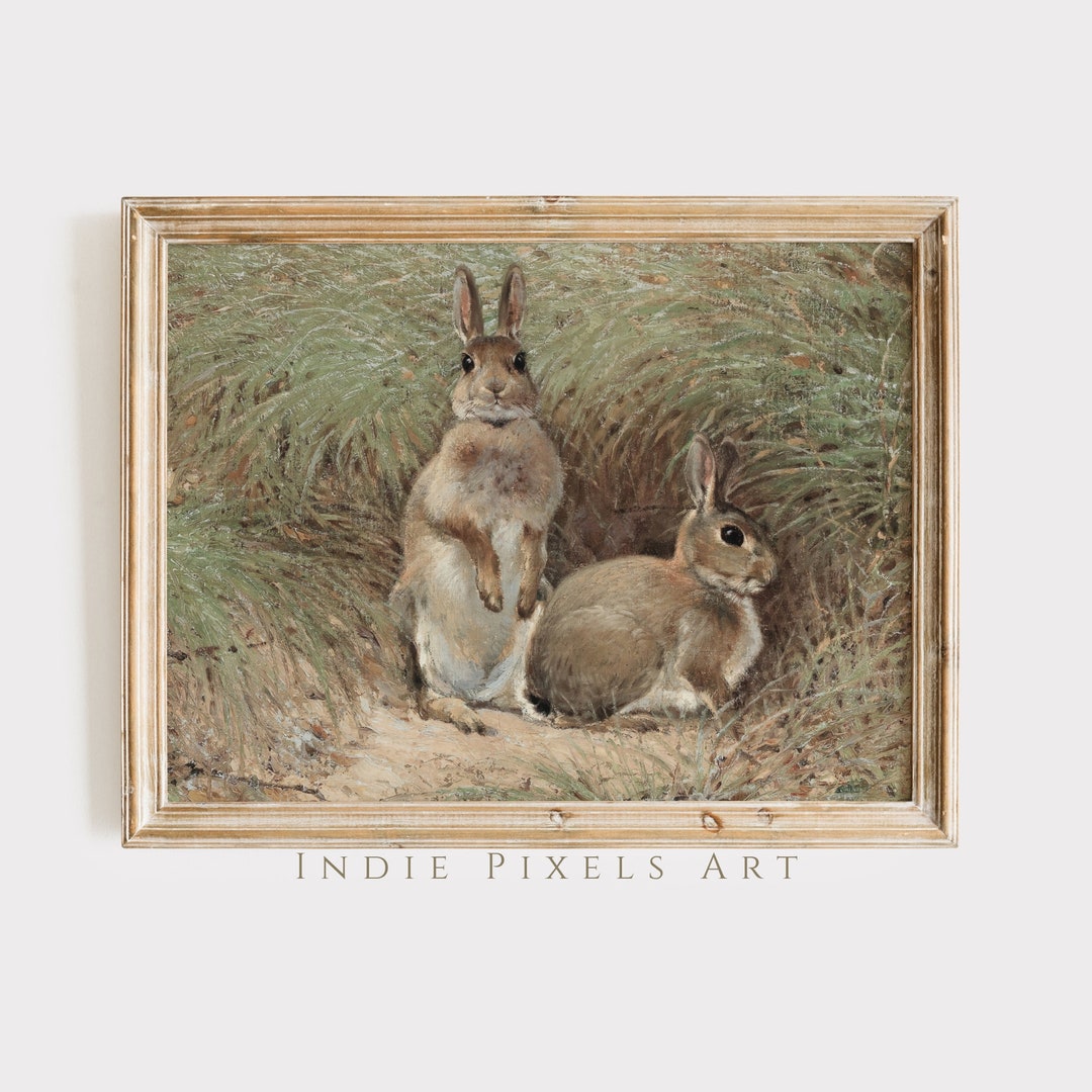 Vintage Farmhouse Decor Vintage Rabbit Painting Cottage Decor Print ...