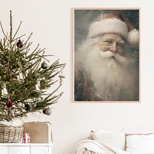 Printable Santa Portrait Moody Santa Art Prints Christmas Vintage Art ...