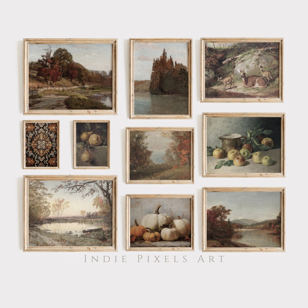 Vintage Fall Art Prints Set | Rustic Autumn Landscape Gallery Wall ...