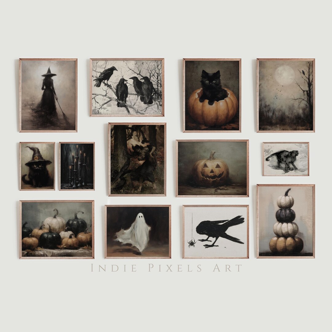 Vintage Halloween Art Print Set, Spooky Gallery Wall (digital Download ...
