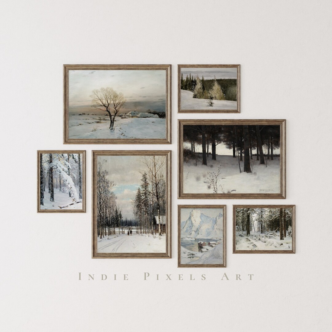 Printable Winter Gallery Wall Art Set of 7 Vintage Winter Paintings Set ...
