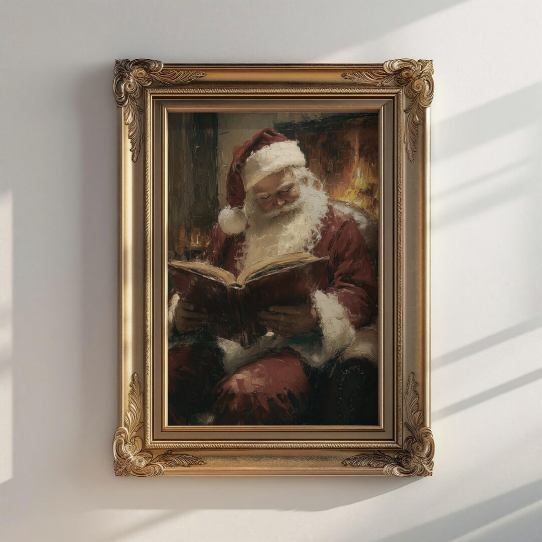 Christmas Wall Art Vintage Santa Portrait Painting Holiday Printable ...