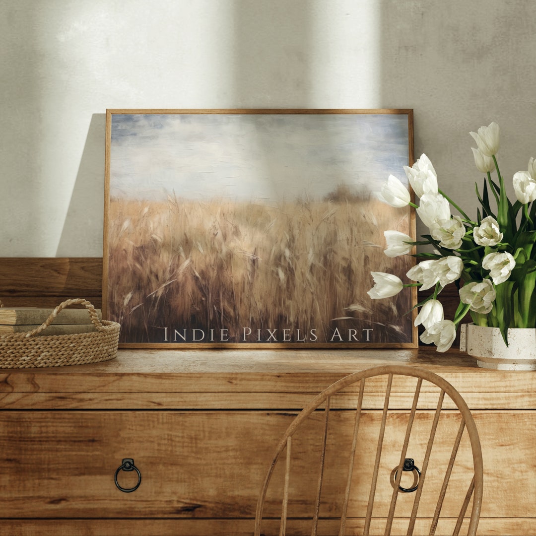 Wheat Field Painting Rustic Landscape Printable Wall Art Wheat Field ...