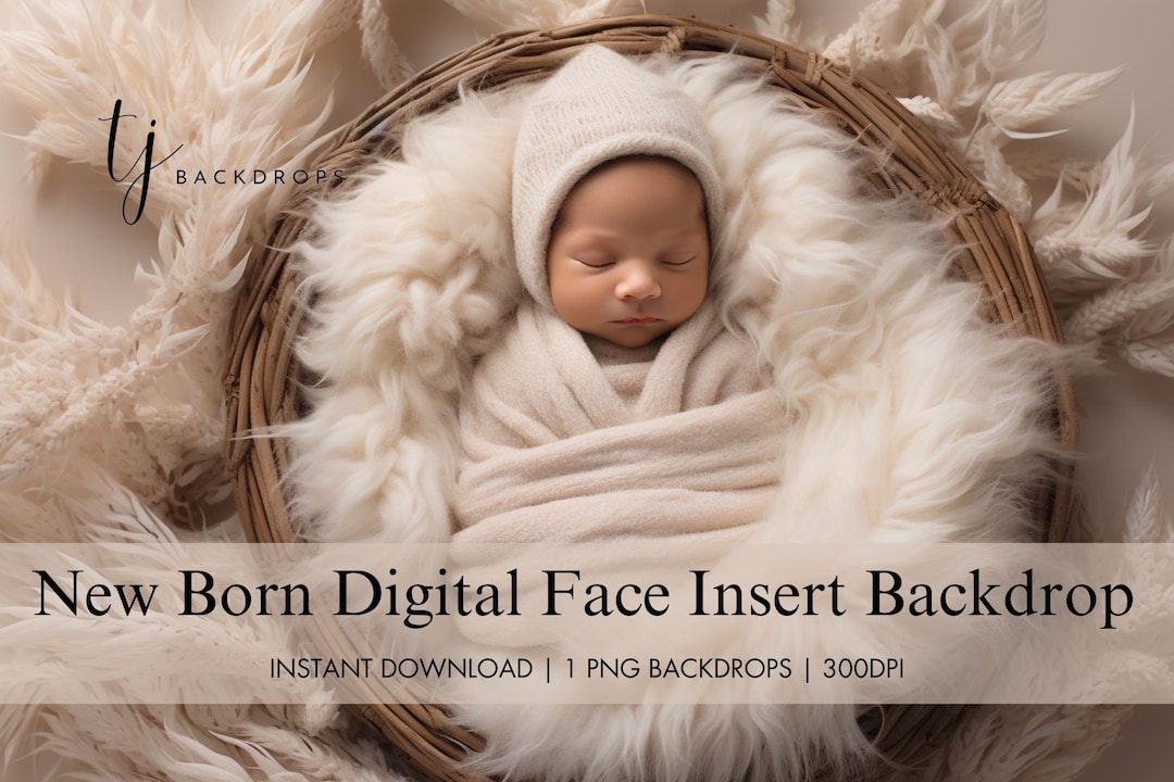 Newborn Digital Cozy Neutral Face Insert, Boho Baby Digital Background ...