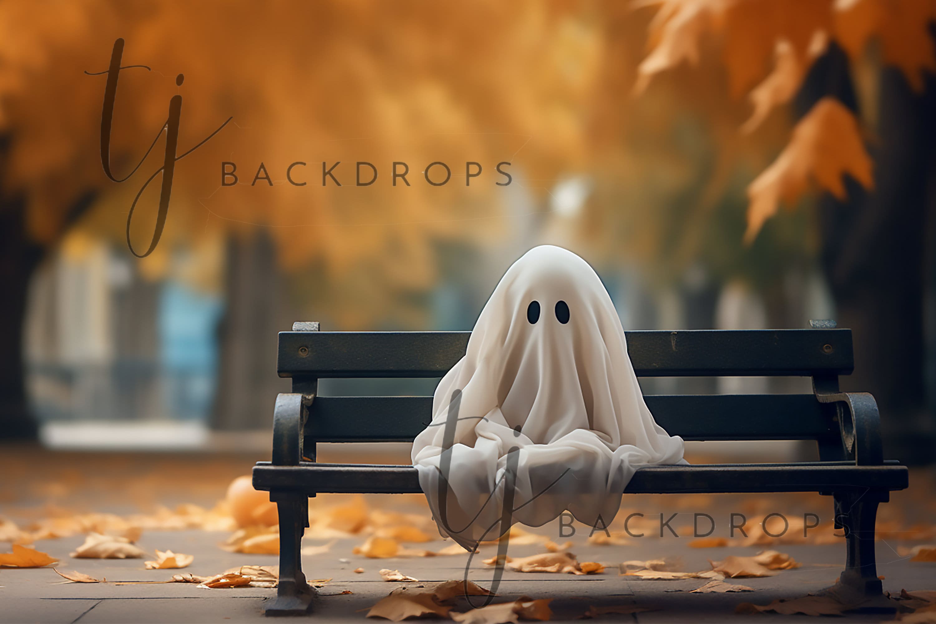 Digital Fall Ghost Backdrop, Autumn Halloween Kids Digital Background ...