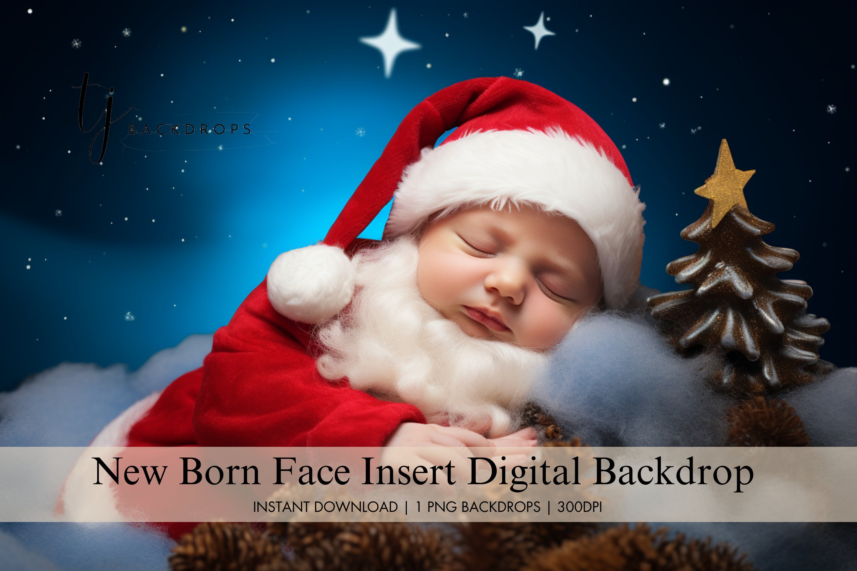 Newborn Santa Digital Face Insert, Christmas Baby Digital Background ...