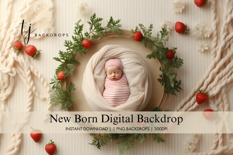 Newborn Digital Strawberry Backdrop, Minimalist Fruit Digital ...