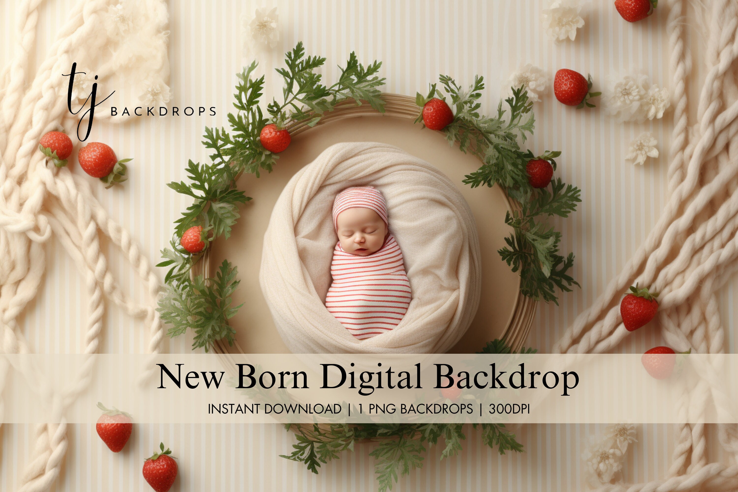 Newborn Digital Strawberry Backdrop, Minimalist Fruit Digital ...