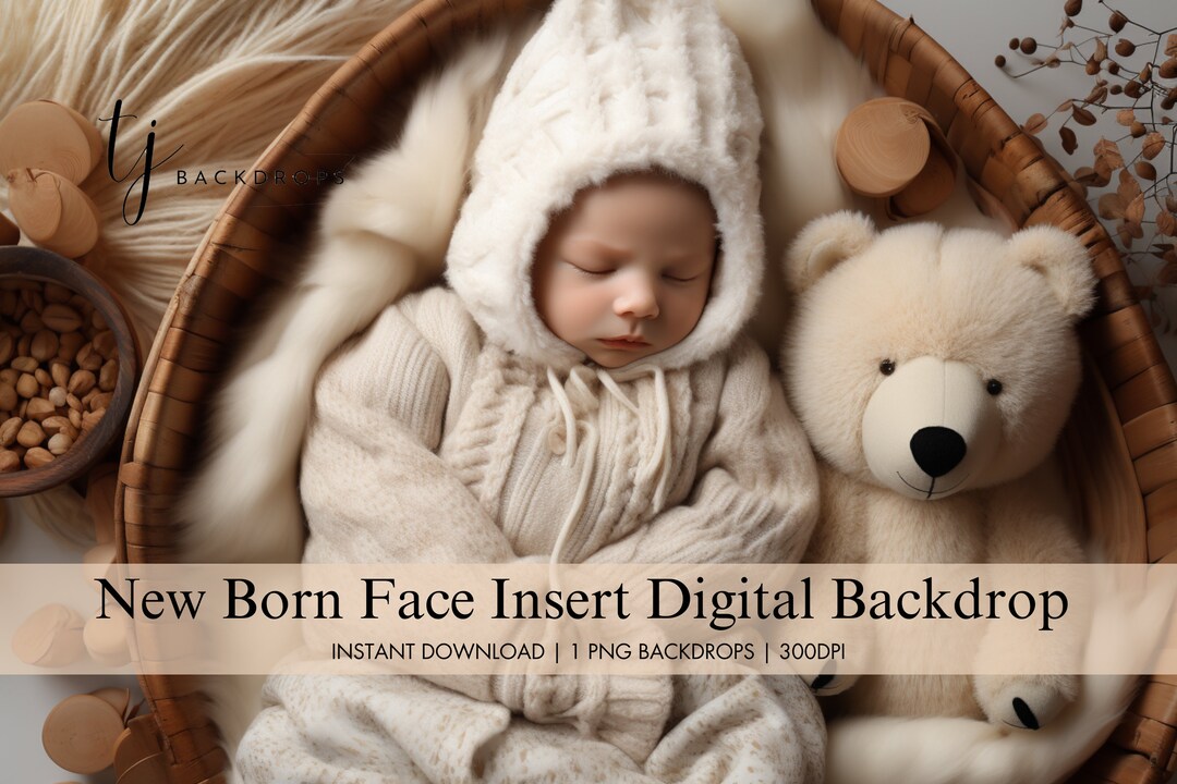 Newborn Digital Cozy Face Insert, Teddy Bear Digital Background ...