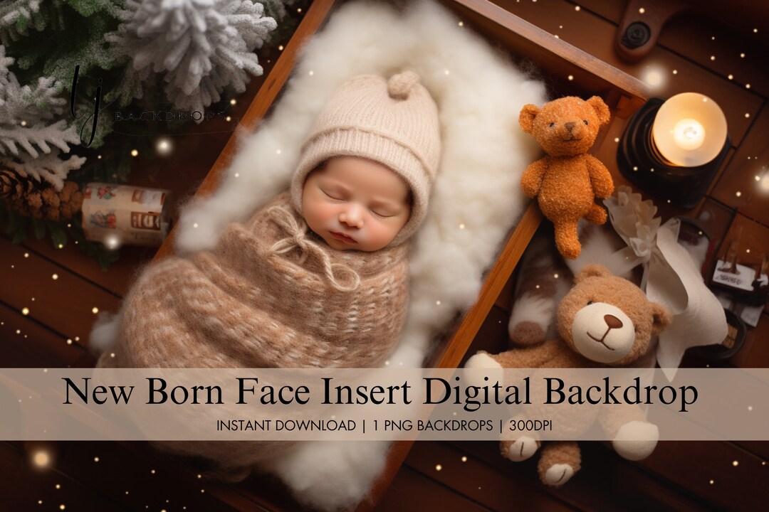 Newborn Christmas Face Insert Backdrop, Cozy Holiday Baby Digital ...