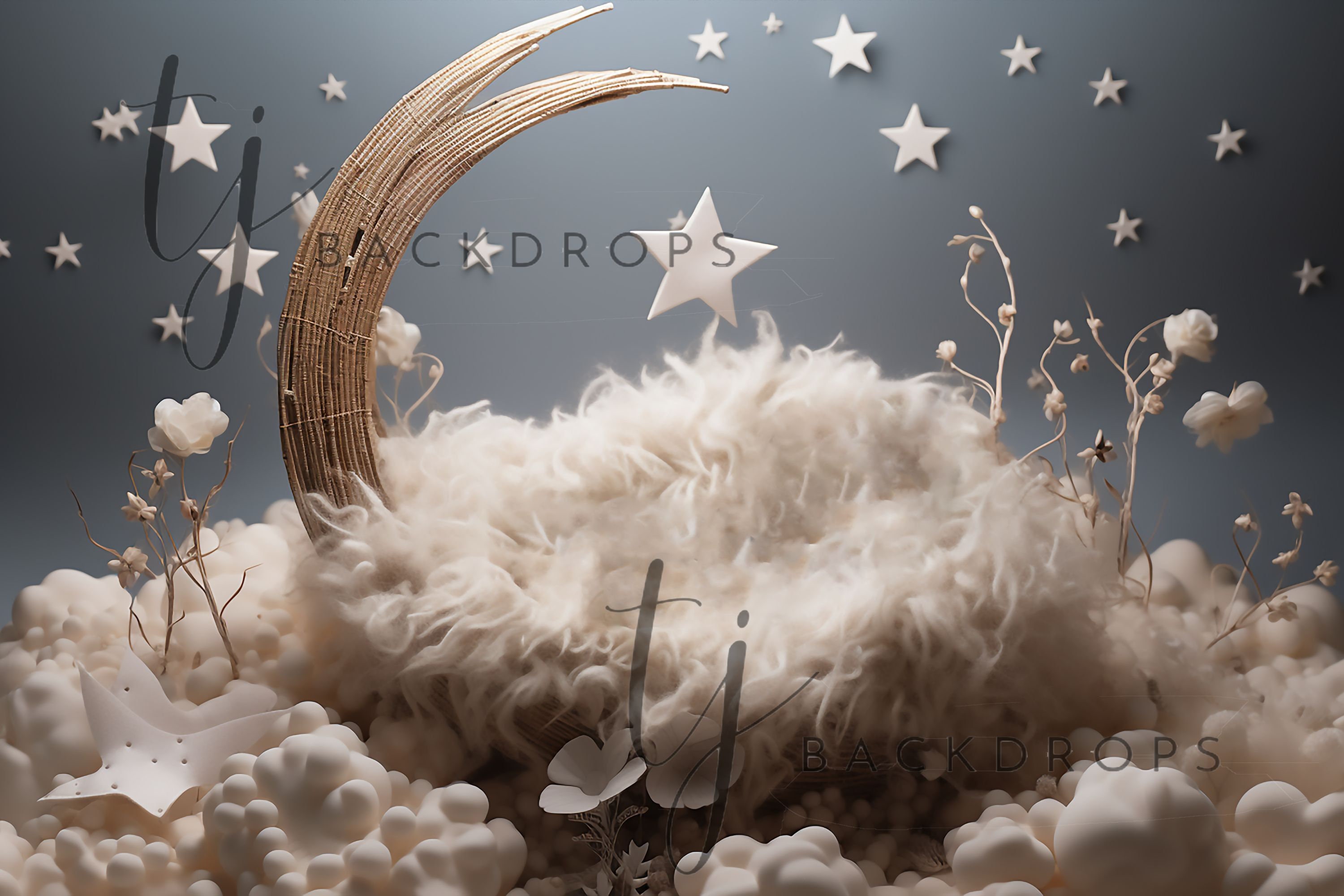 Newborn Digital Blue Backdrop, Stars Baby Crib Digital Background ...