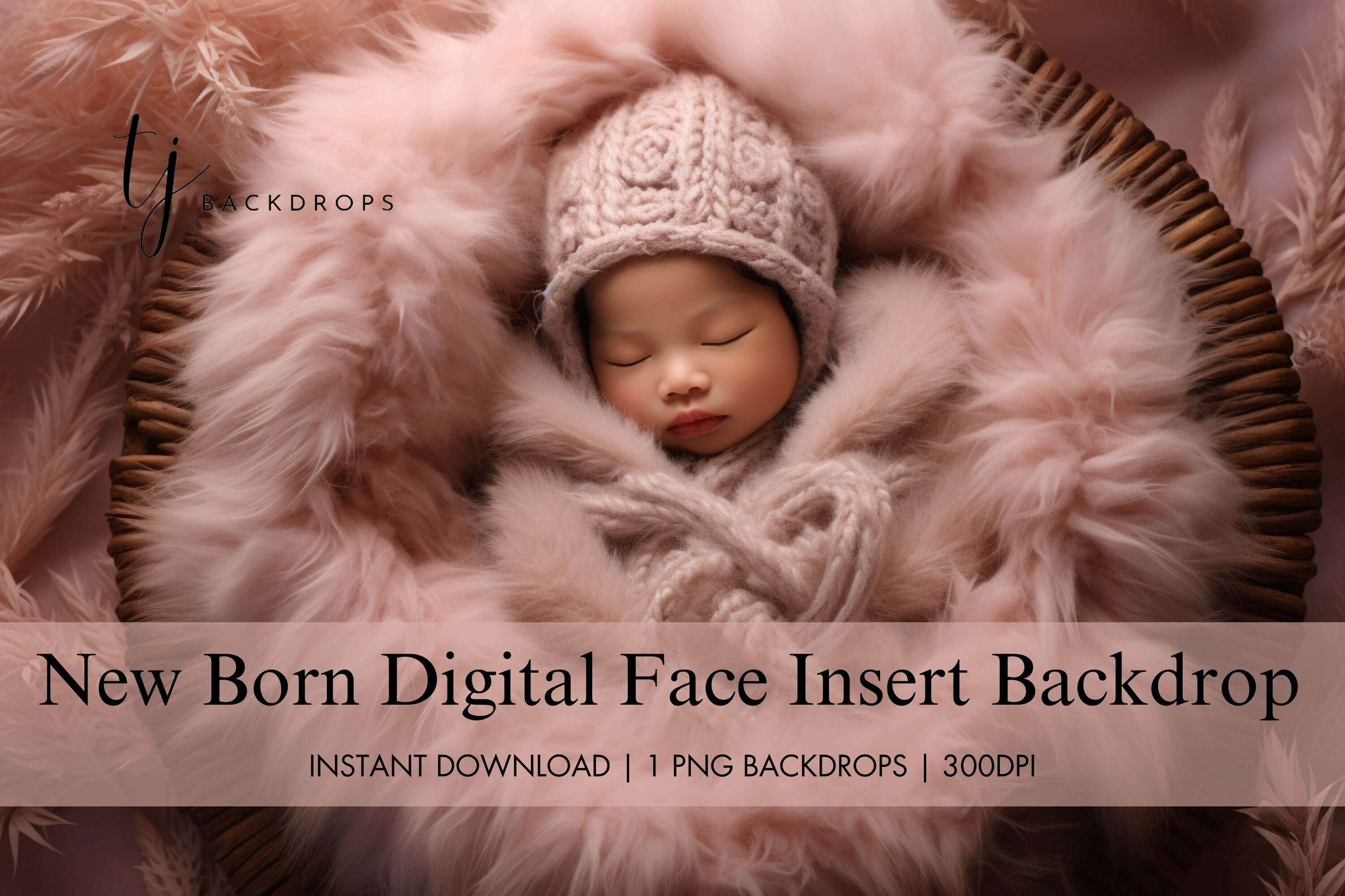 Newborn Digital Cozy Pink Face Insert, Baby Girl Digital Background ...