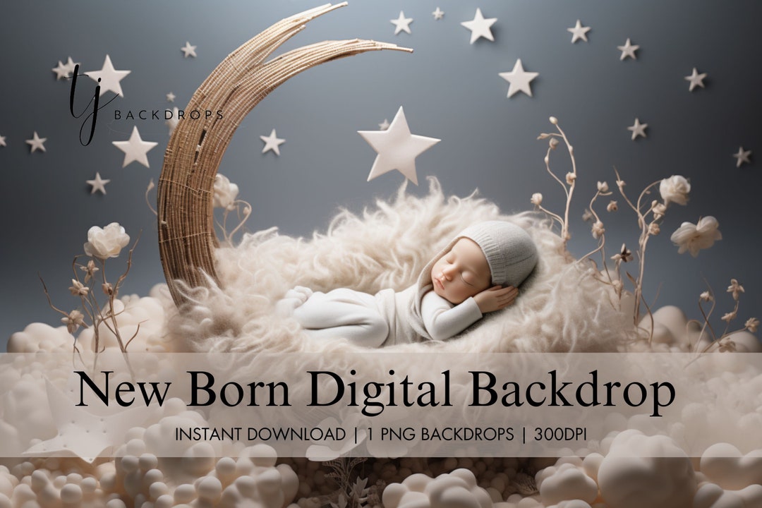 Newborn Digital Blue Backdrop, Stars Baby Crib Digital Background ...