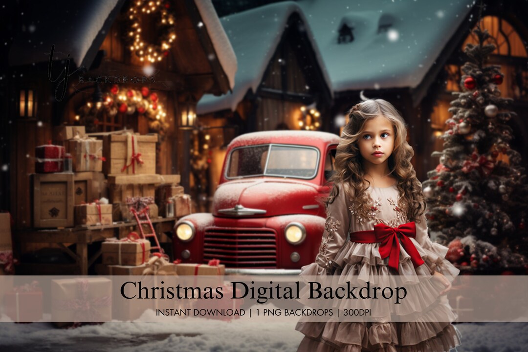 Christmas Vintage Pick up Truck Digital Backdrop, Family Digital ...