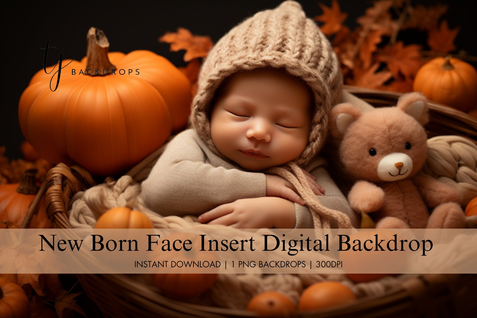 Newborn Fall Face Insert, Cozy Autumn Baby Digital Background, Newborn ...