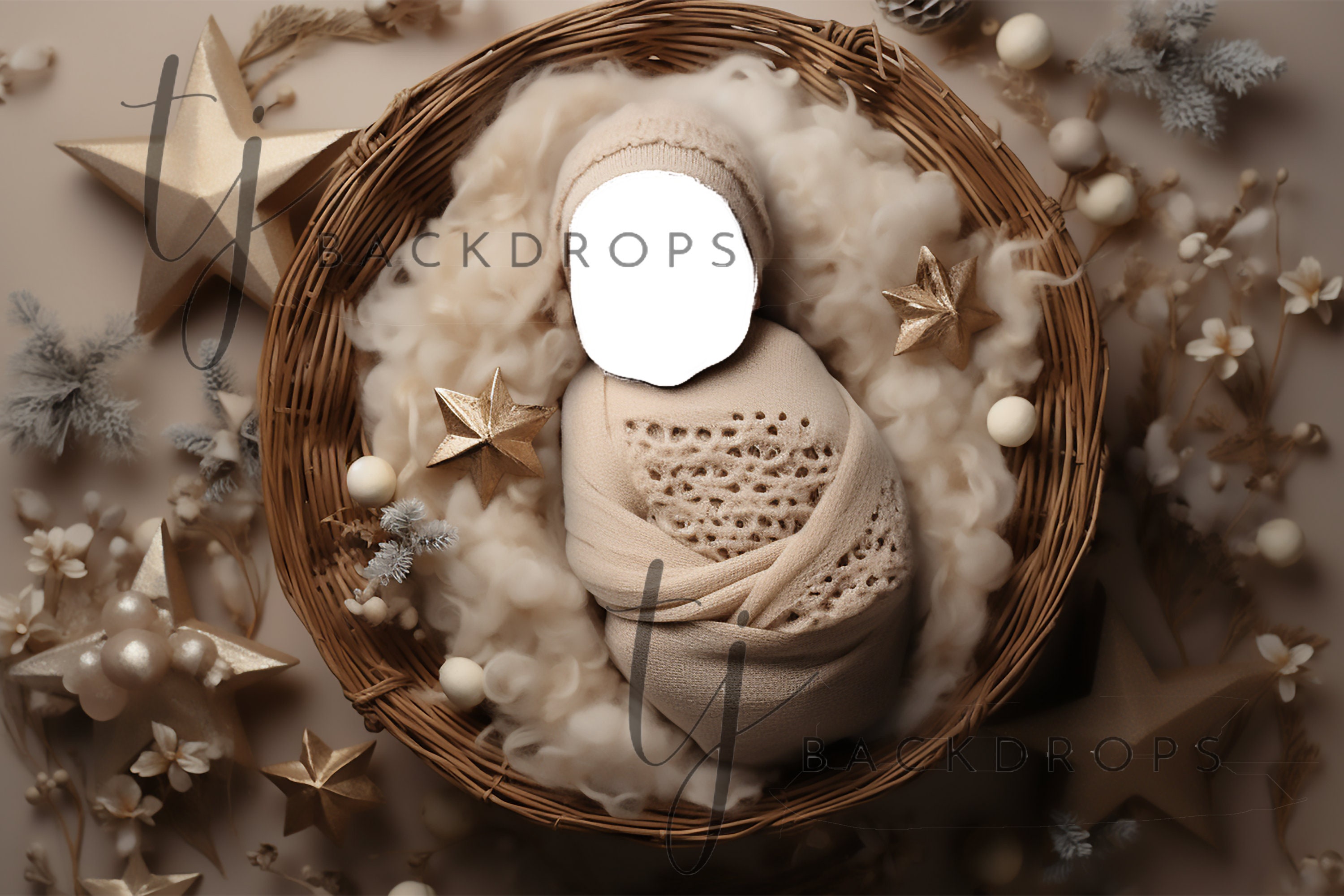 Newborn Digital Holiday Cozy Face Insert, Christmas Baby Digital ...