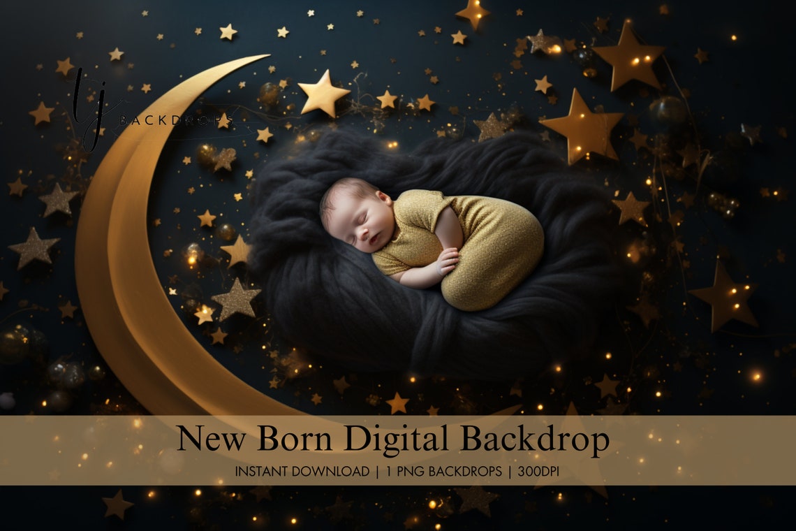 Newborn Moon Digital Backdrop, Magical Digital Background, Night Sky ...