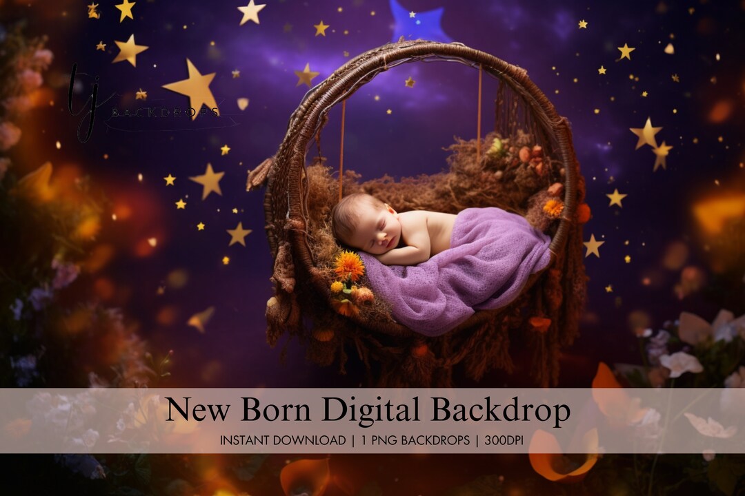 Newborn Digital Fairytale Swing Backdrop, Crescent Moon Digital ...