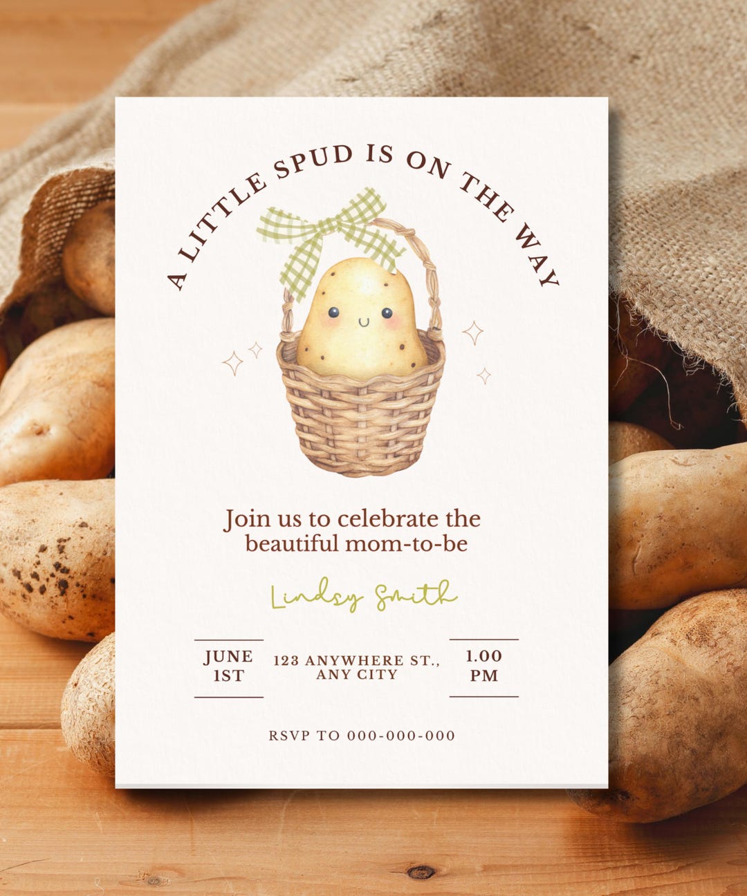Potato Baby Shower Invite, Spud Editable Canva Template - Etsy