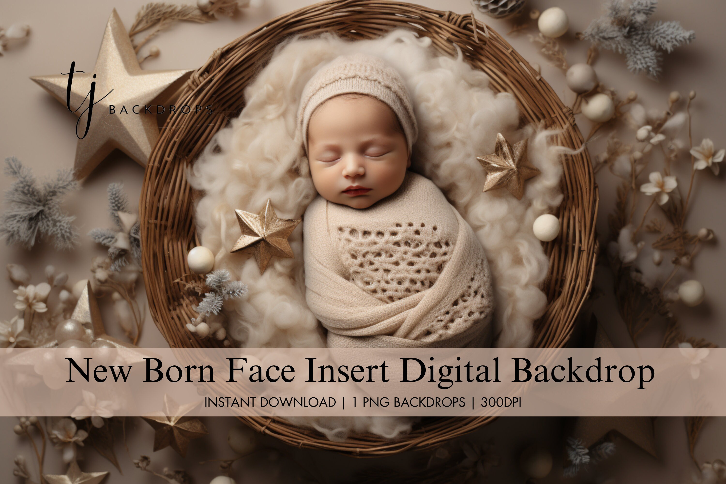 Newborn Digital Holiday Cozy Face Insert, Christmas Baby Digital ...