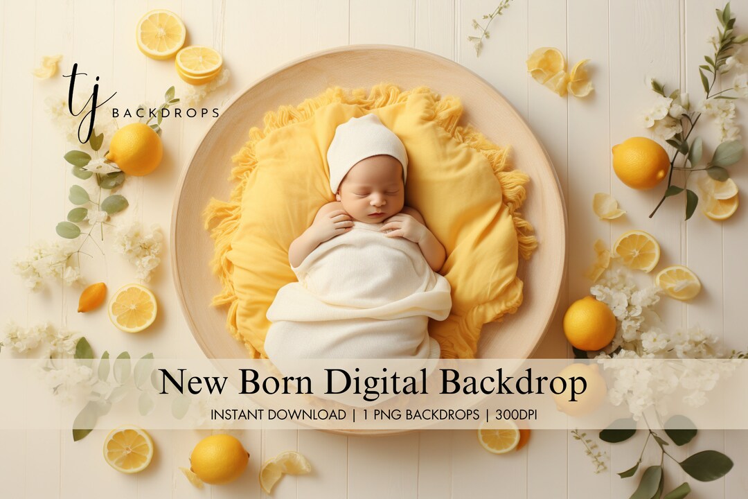 Newborn Digital Lemon Backdrop, Minimalist Citrus Fruit Digital ...