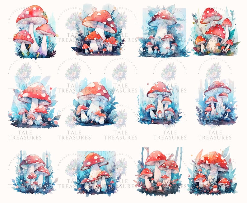 Watercolor Red Toadstools Clipart Red Mushrooms Clipart - Etsy