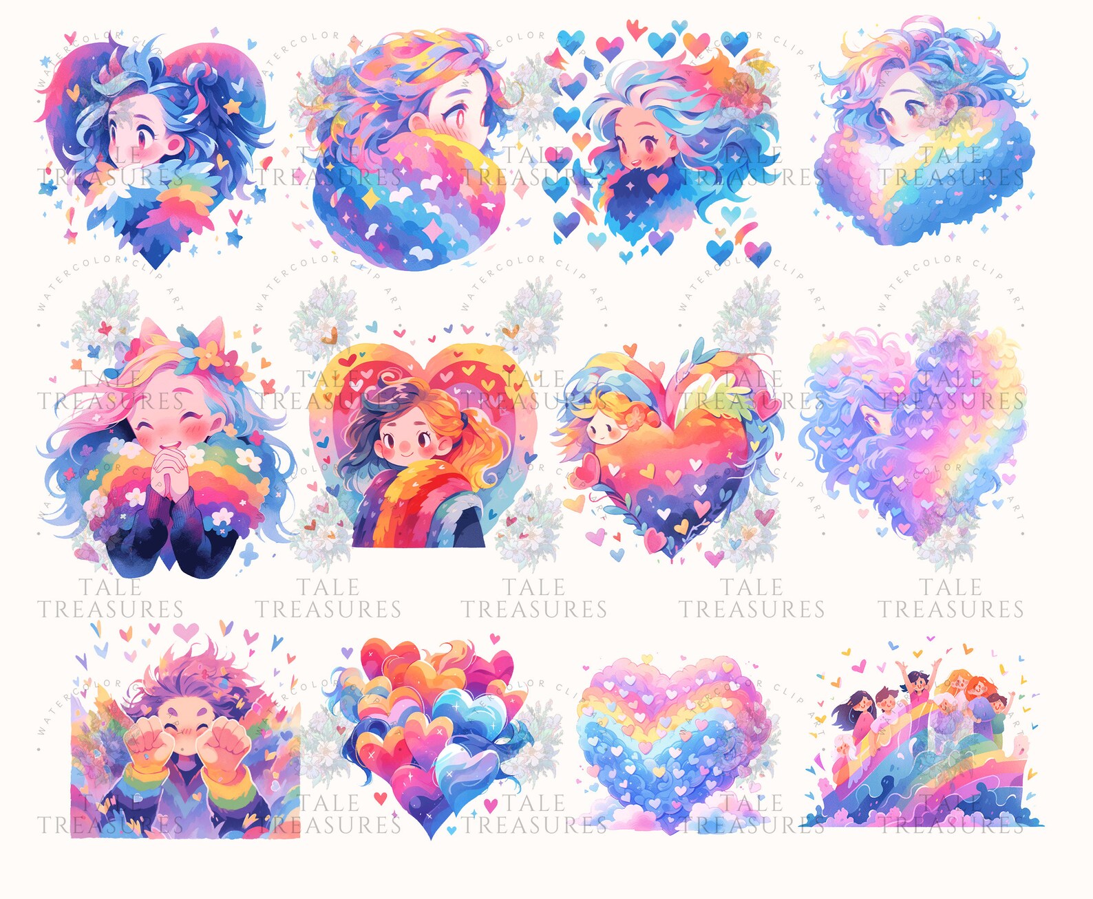 Watercolor Pride Month Clipart, Pride Month Clipart, Downloadable Clip ...