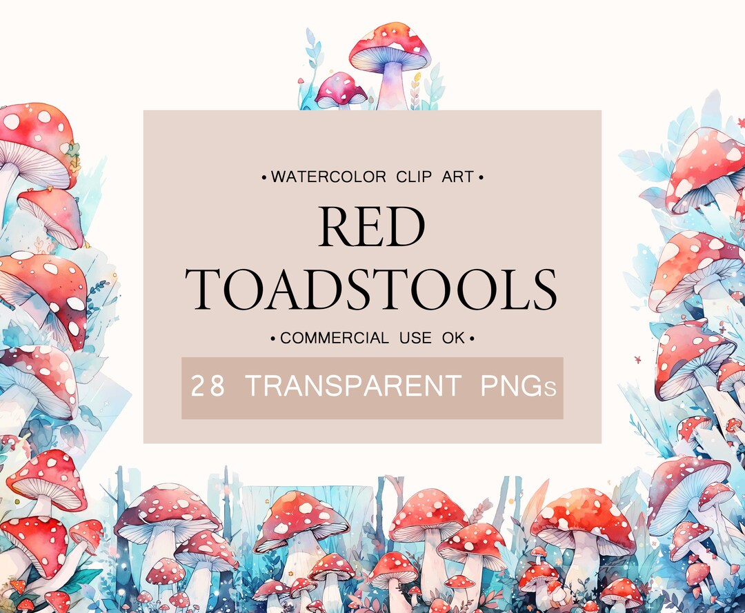 Watercolor Red Toadstools Clipart, Red Mushrooms Clipart, Downloadable ...
